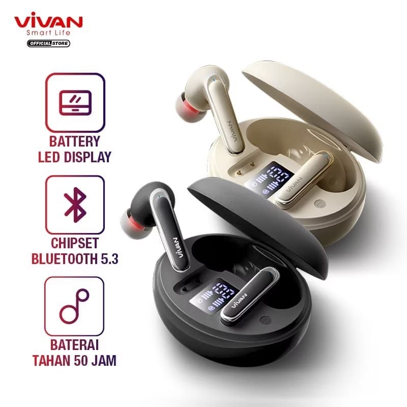 Jual (CAER) TWS VIVAN T330 LIBERTY DUAL ENC HEADSET BLUETOOTH 5.3 ...