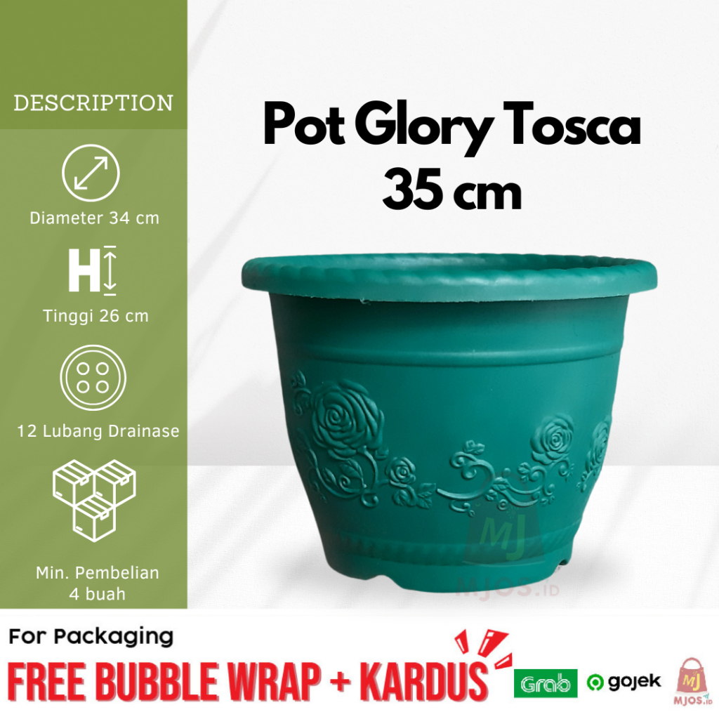 Jual Pot bunga tanaman hias plastik glory estetik motif bunga super tebal dan kuat warna hitam ...