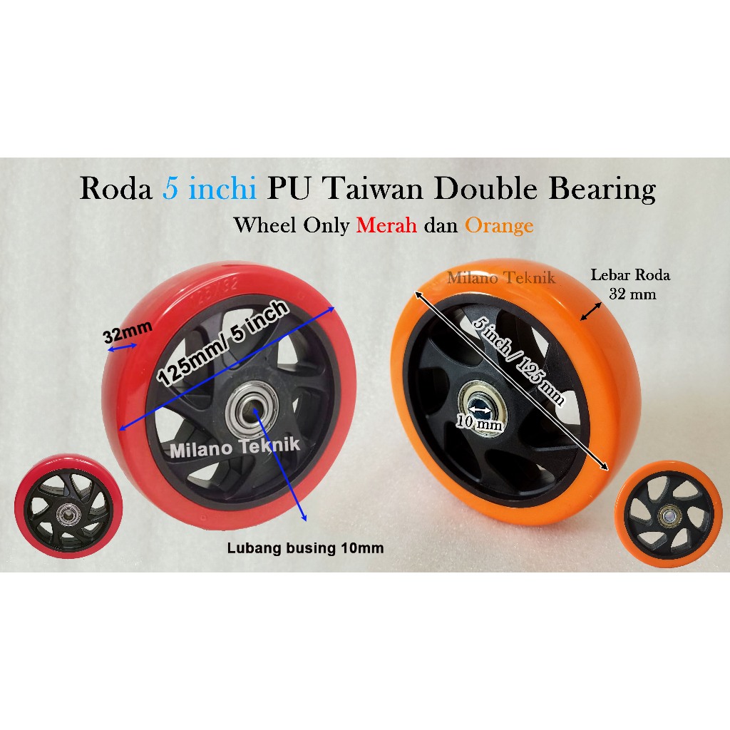Jual Roda 5 Inch PU TAIWAN Doubel bearing Roda Troli Etalase Heavy Duty ...