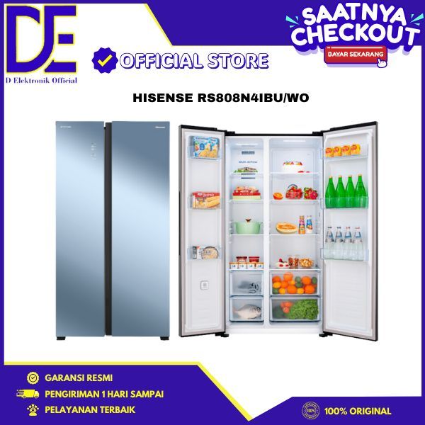 Jual KULKAS PRO PREMIUM FLAT DOOR HISENSE RS808N4IBU SIDE BY SIDE INVERTER 666L | Shopee Indonesia