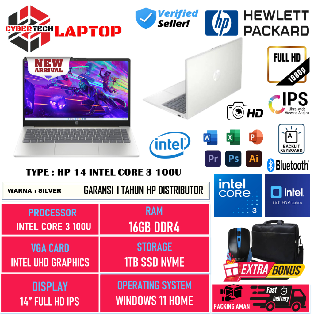 Jual Laptop HP 14 Intel Core 3 100U RAM 16GB 1TB SSD 14 Inch Full HD ...