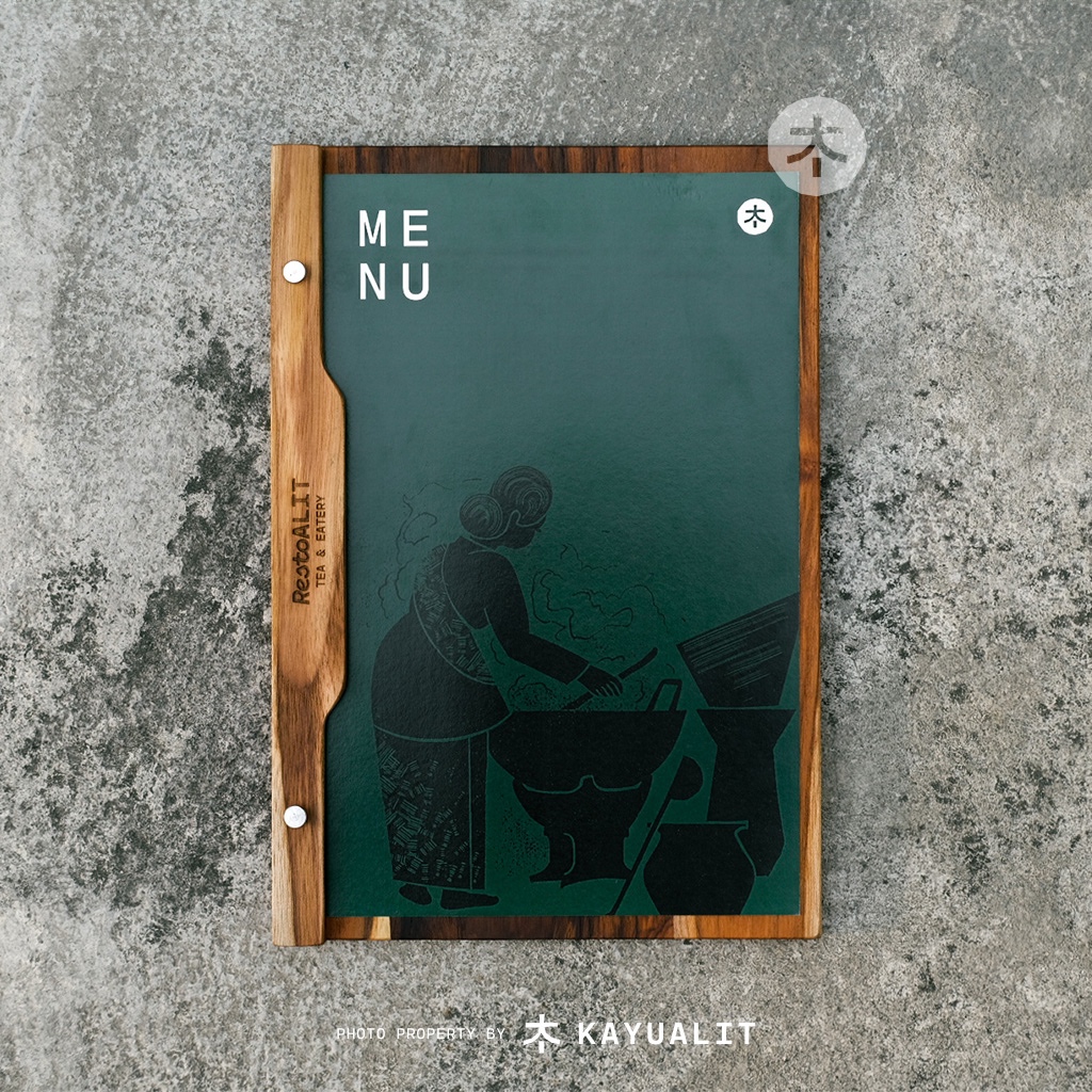 Jual Cover buku menu kayu jati perhutani / Menu Board / Wooden Book ...