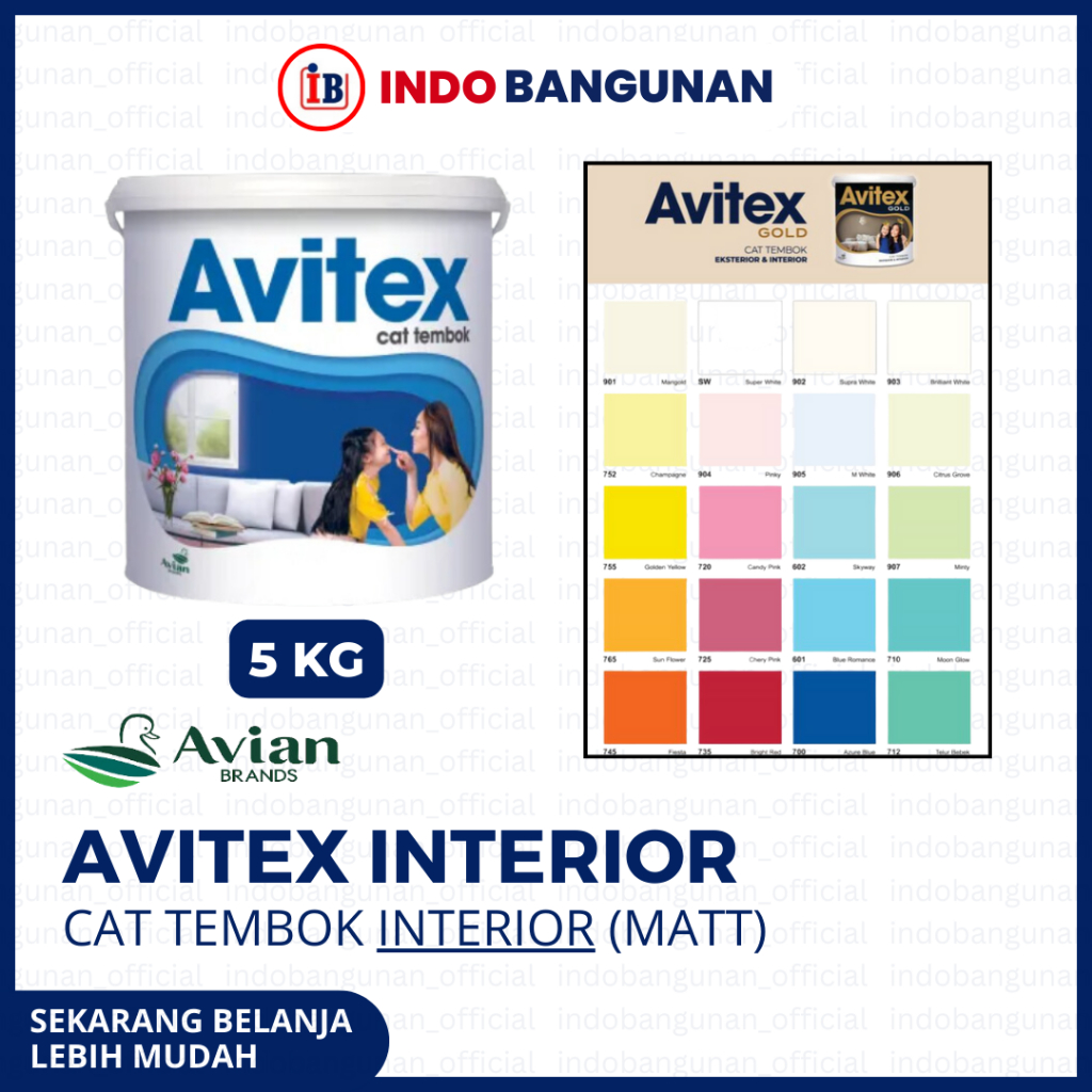 Jual CAT TEMBOK INTERIOR AVIAN AVITEX INTERIOR 5KG / BISA REQUEST ...