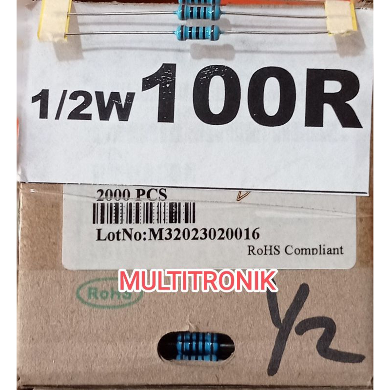 Jual RESISTOR 100R 1/2WATT 1% RESISTOR 0.5WATT 100R (100 OHM) METAL FILM TAIWAN | Shopee Indonesia