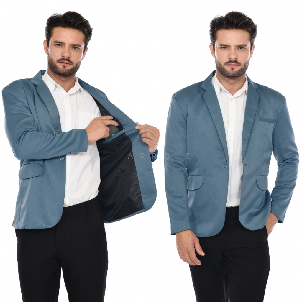 Jual Blazer Pria Terbaru Biru Wardah Model Slim Fit Bahan Lembut Nyaman ...