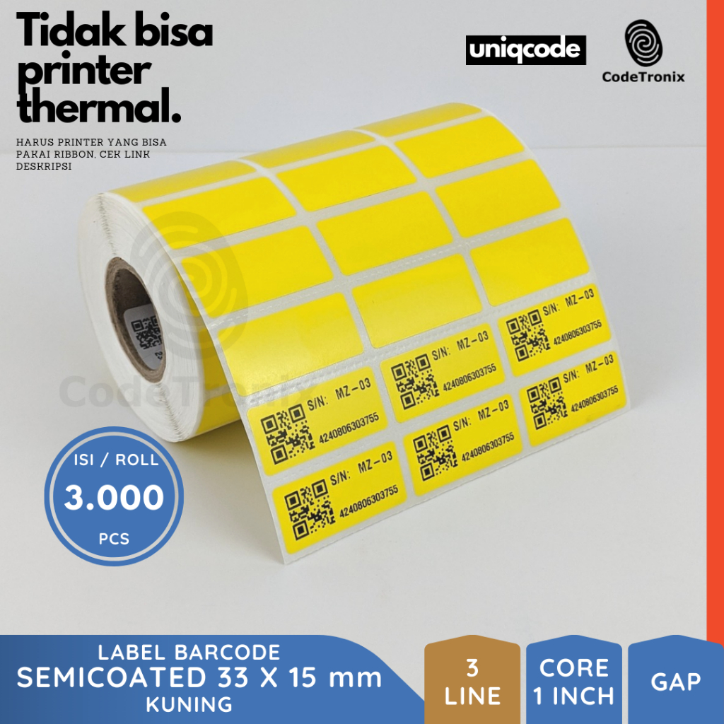 Jual Label Stiker Kertas Semicoated 33x15 Barcode Sticker Roll Warna 3 ...