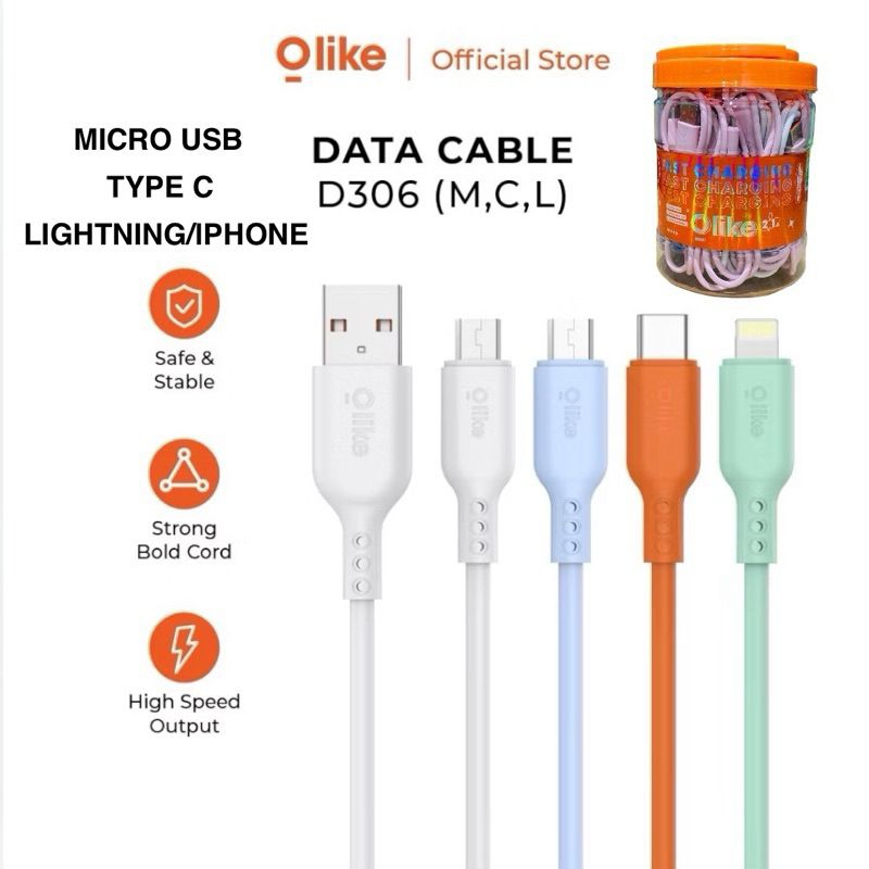 Jual Olike D306 Kabel Micro USB , Type-C , iPhone Data Cable Original ...
