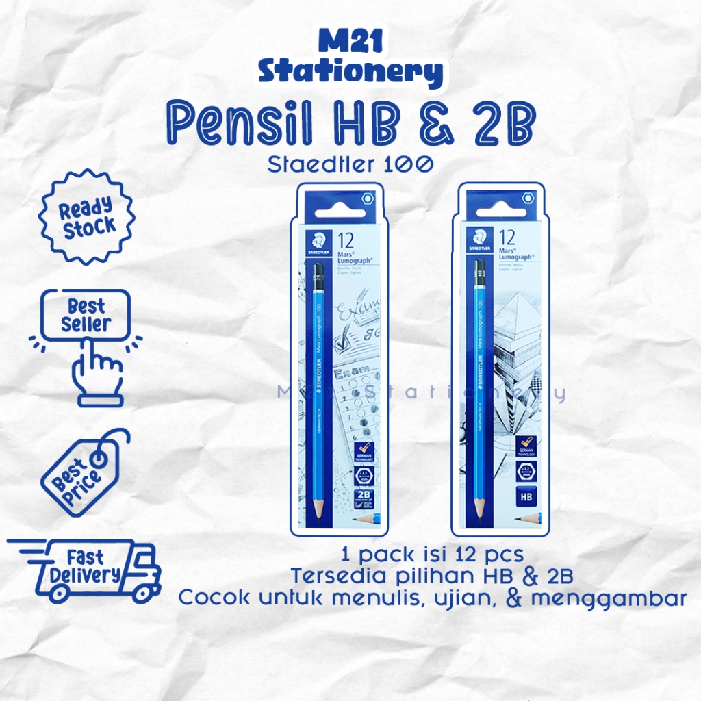 Jual (12 PCS) PENSIL HB & 2B STAEDTLER 100 ORIGINAL / 1 pack pak pencil ...