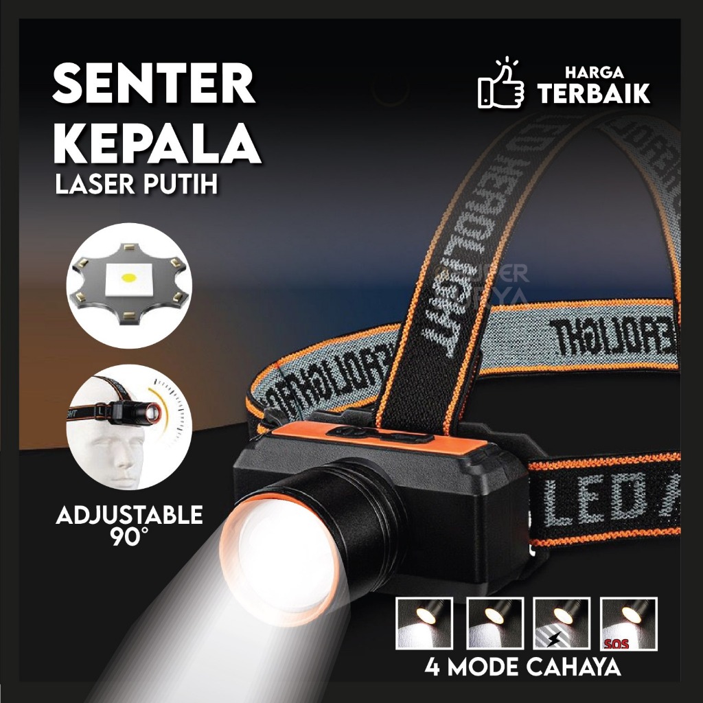 Jual Senter Kepala LED Laser 5W Headlamp Outdoor Charger Zoomable Super ...