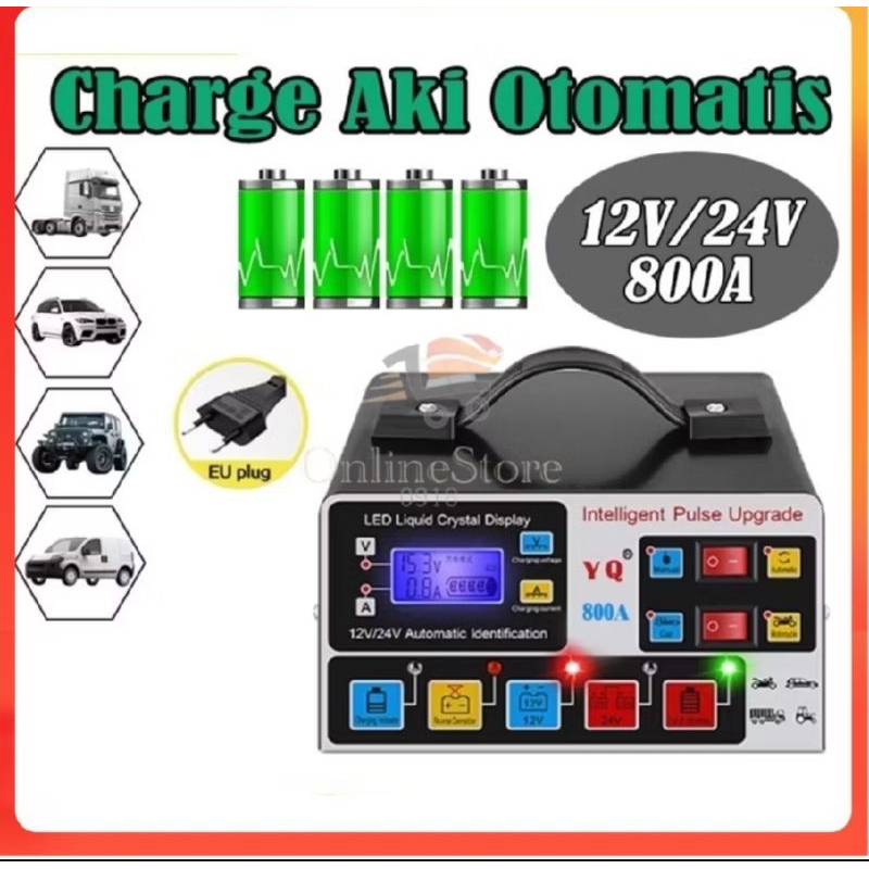 Jual Charger Aki Otomatis Smart Intelligent Motor Mobil 800 Ampere Cas Aki 800A 12V/24V | Shopee ...