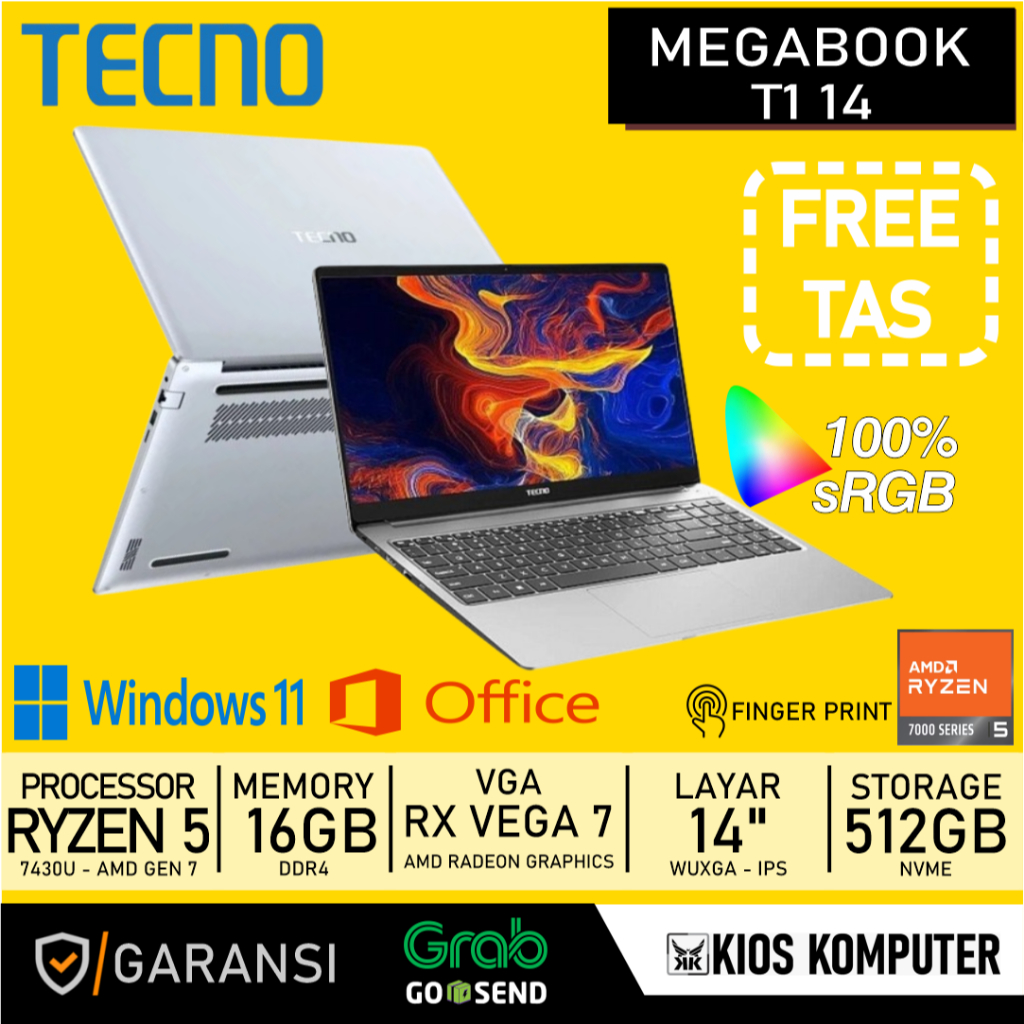 Jual TECNO MEGABOOK T1 14 RYZEN 5 7430U 16GB 512GB w11 14" WUXGA 100% sRGB W11 | Shopee Indonesia