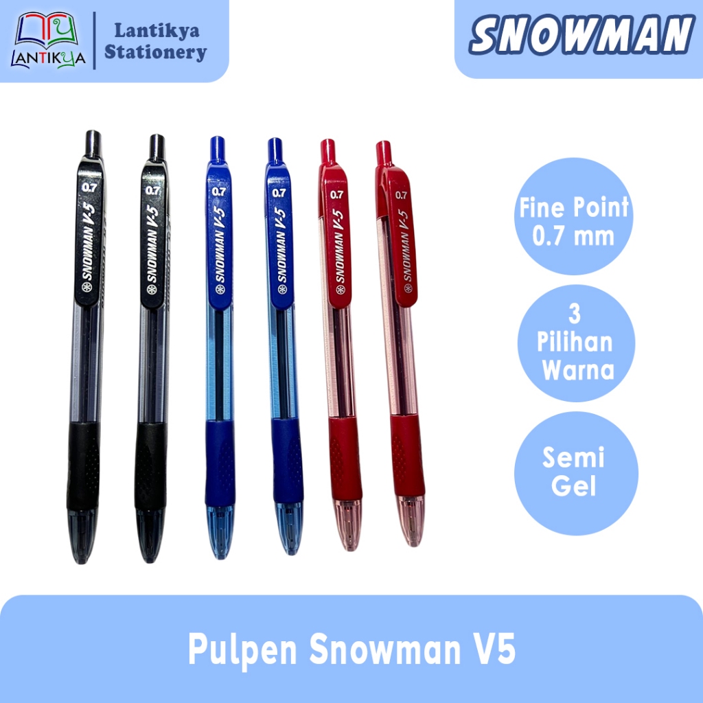 Jual PER 1 PCS PULPEN SNOWMAN V5/ BALLPOINT SNOWMAN/WARNA HITAM, BIRU ...