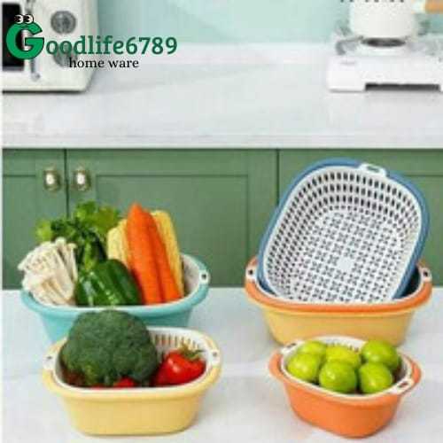 Jual Baskom + Saringan Sayuran Buah Wadah Saringan Multifungsi Peniris ...