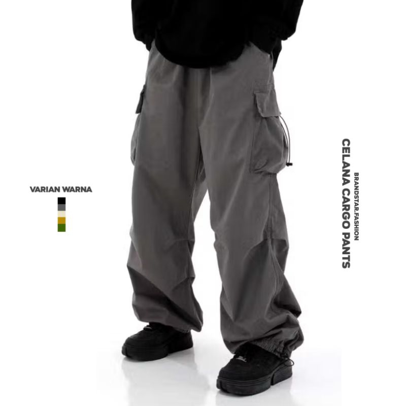 Jual celana baggy cargo gombrang komprang parasut panjang streetwear korean style unisex wanita ...