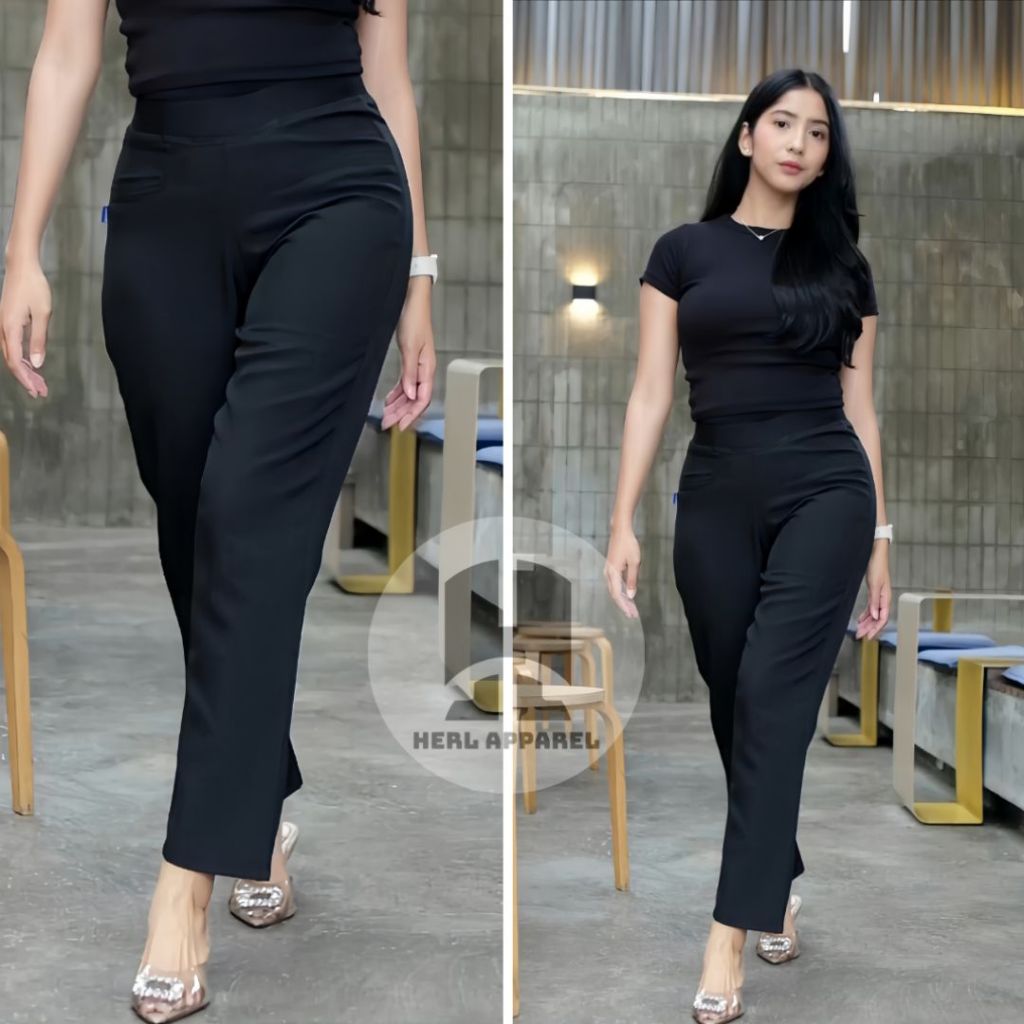 Jual Celana Kerja Wanita Kantor Pinggang Karet Kantor High Waist Standar dan Jumbo Size M L XL ...