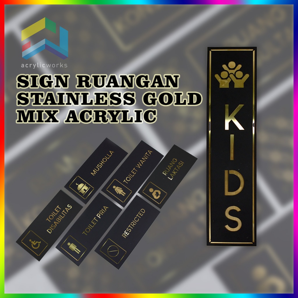 Jual Custom Sign Board Papan Nama Ruangan Stainless Gold mix Acrylic ...