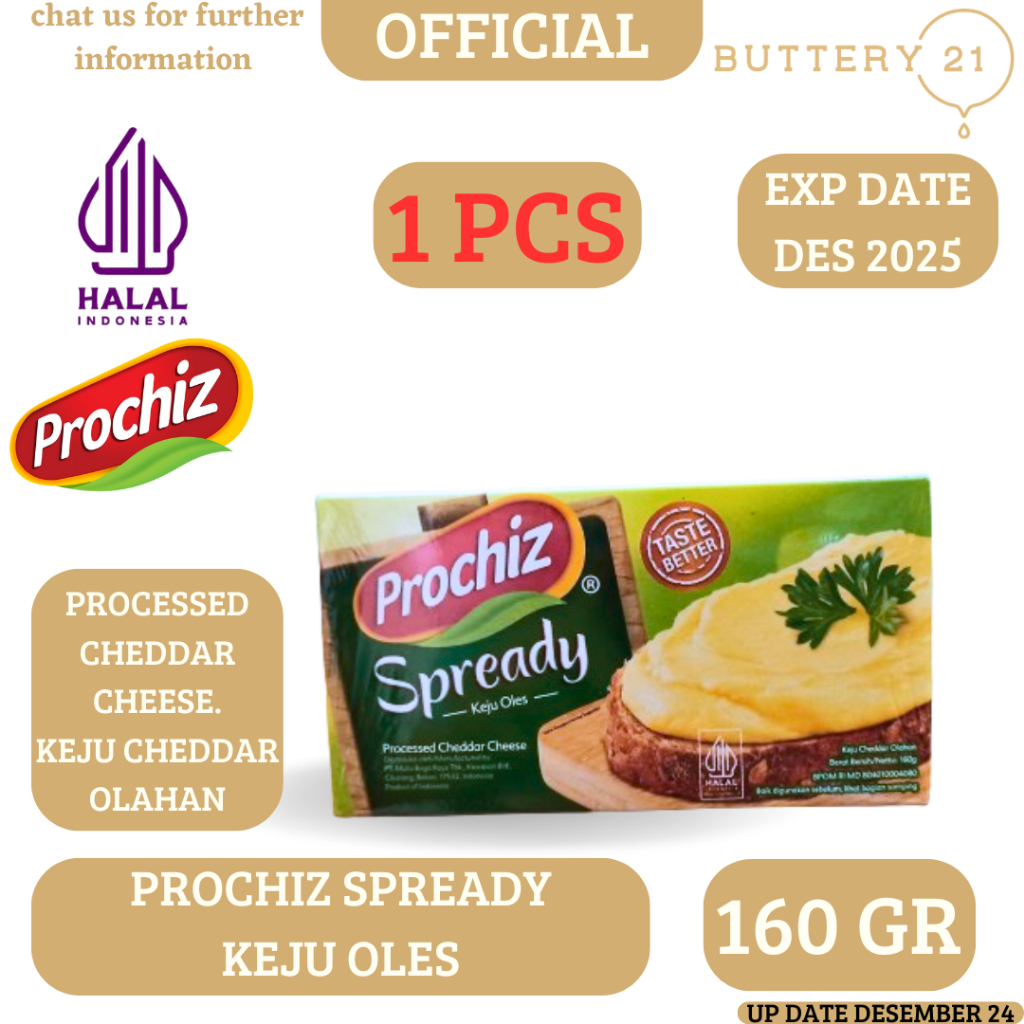 Jual PROCHIZ SPREADY CHEDDAR 160 GR/KEJU OLES/PROCESSED CHEDDAR CHEESE ...