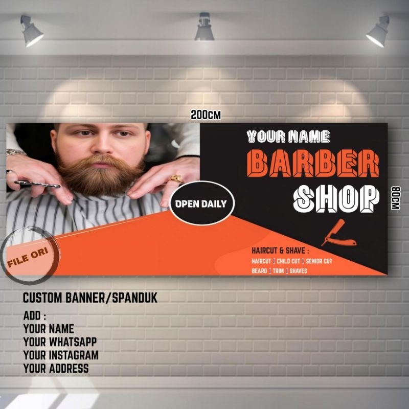 Jual banner/spanduk"barbershop 3D" custom nama dan ukuran terbaru 2025 ...