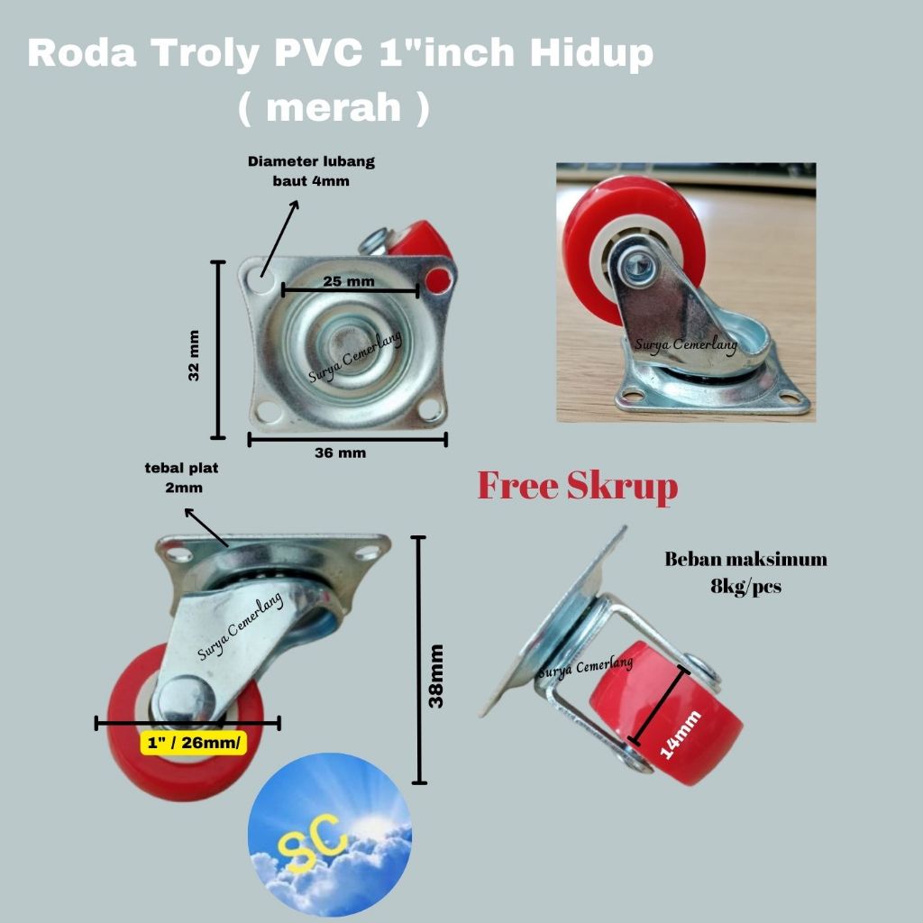 Jual Roda Pvc kastor 1 inch Hidup kaster caster 1inch | Shopee Indonesia