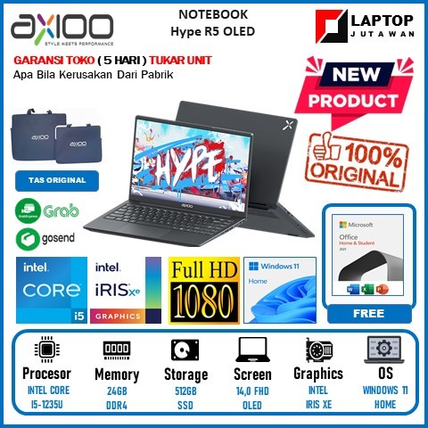 Jual Laptop Axioo HYPE R5 OLED Intel i5 1235 24GB 512GB W11 Layar 14 ...