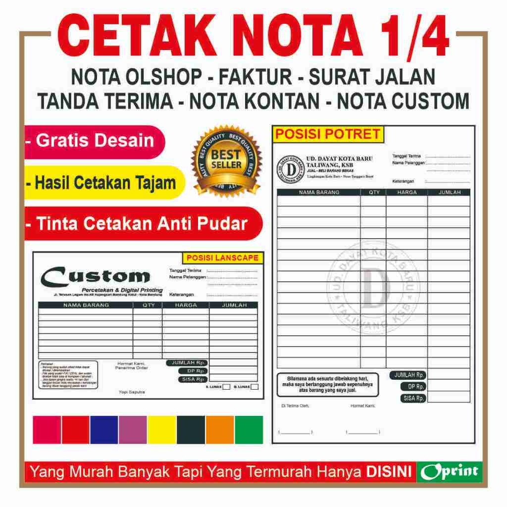 Jual NOTA 1 Rangkap / 2 Rangkap Ukuran 1/4, Nota Olshop, Faktur, Surat ...
