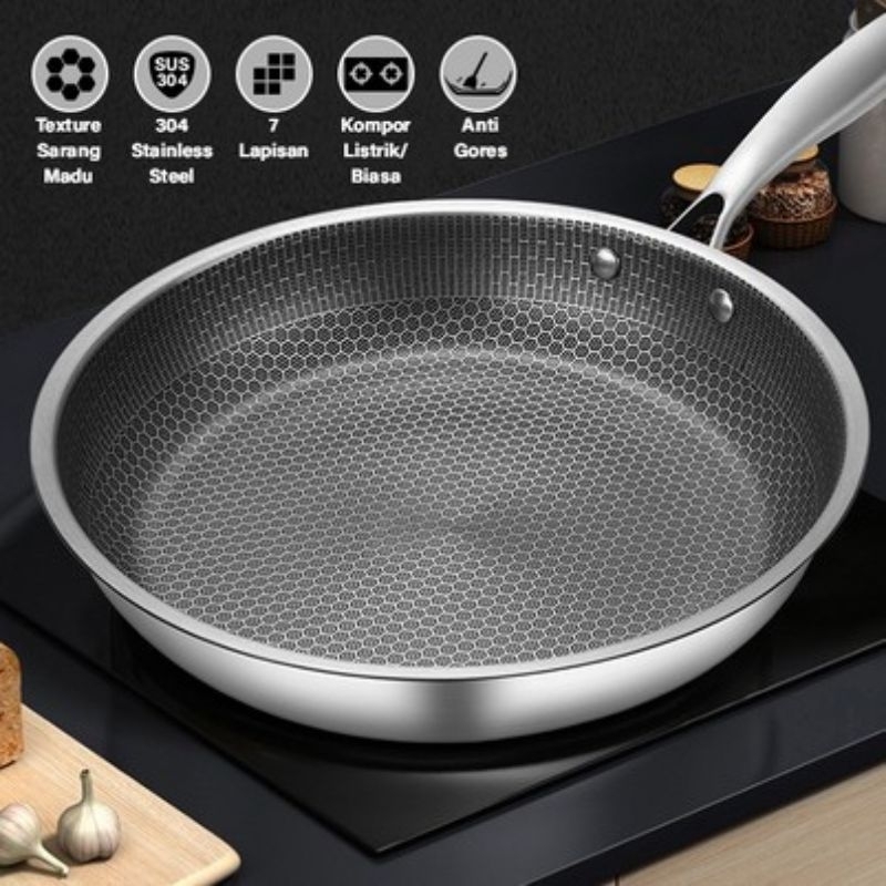 Jual FRYPAN WAJAN honeycomb stainless anti lengket uk 32cm | Shopee Indonesia