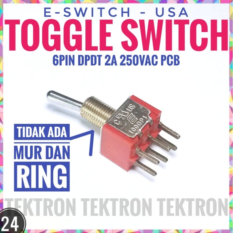 Jual E-SWITCH USA Toggle Switch 6Pin DPDT 2A 250VAC 2 Posisi On On 6P 6 ...