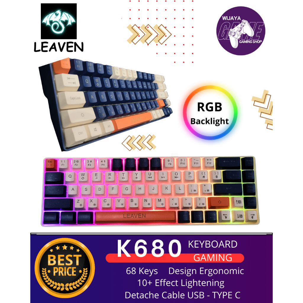 Jual LEAVEN K680 Keyboard Gaming Feel Mechanical RGB Light 68 Key 60% Layout Compact and ...