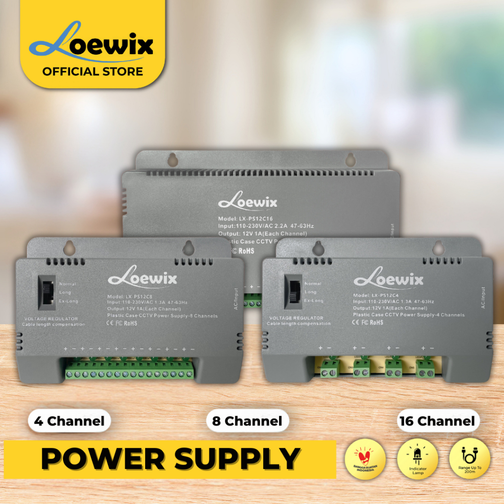 Jual LOEWIX Power Supply Unit CCTV Analog 12V - PSU 4CH, 8CH, 16CH ...