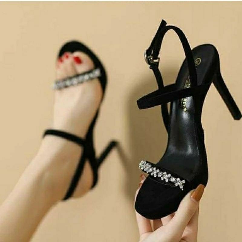 Jual high heels MHS01 Tali permata impor 9cm kekinian size (35-40 ...