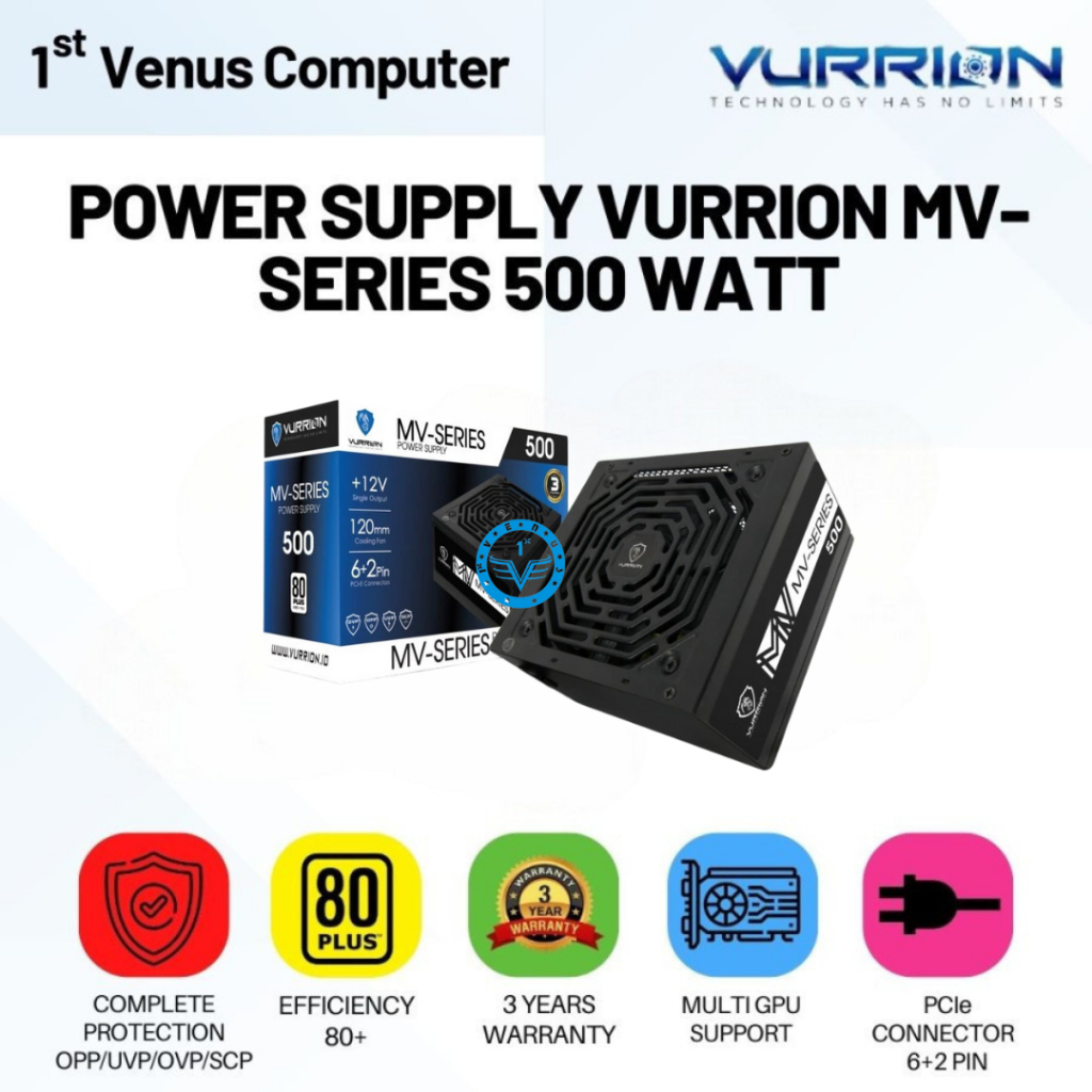 Jual POWER SUPPLY VURRION MV-SERIES 500 WATT 80+ WHITE / PSU 500W 80 ...