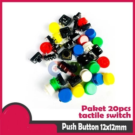 Jual TACTILE SWITCH PUSH BUTTON PLUS FREE CAP 5 WARNA 20PCS | Shopee ...