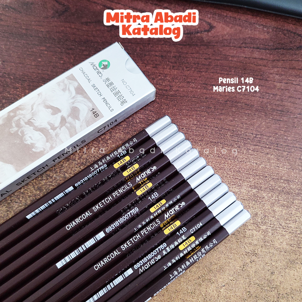 Jual (1 PCS) PENSIL 14B MARIES C7104 / charcoal sketch pencil kayu arang pena original menulis ...