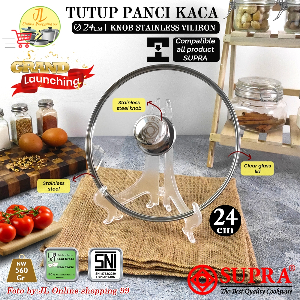 Jual SUPRA Tutup panci kaca 24cm knob stainless viliron series untuk ...