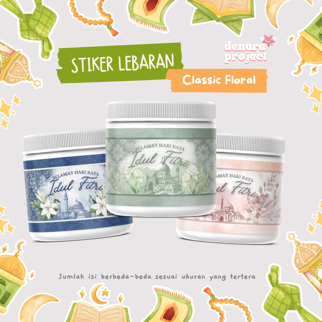 Jual (16 PCS) Sticker Label Idul Fitri FLORAL - Sticker Toples Kue ...