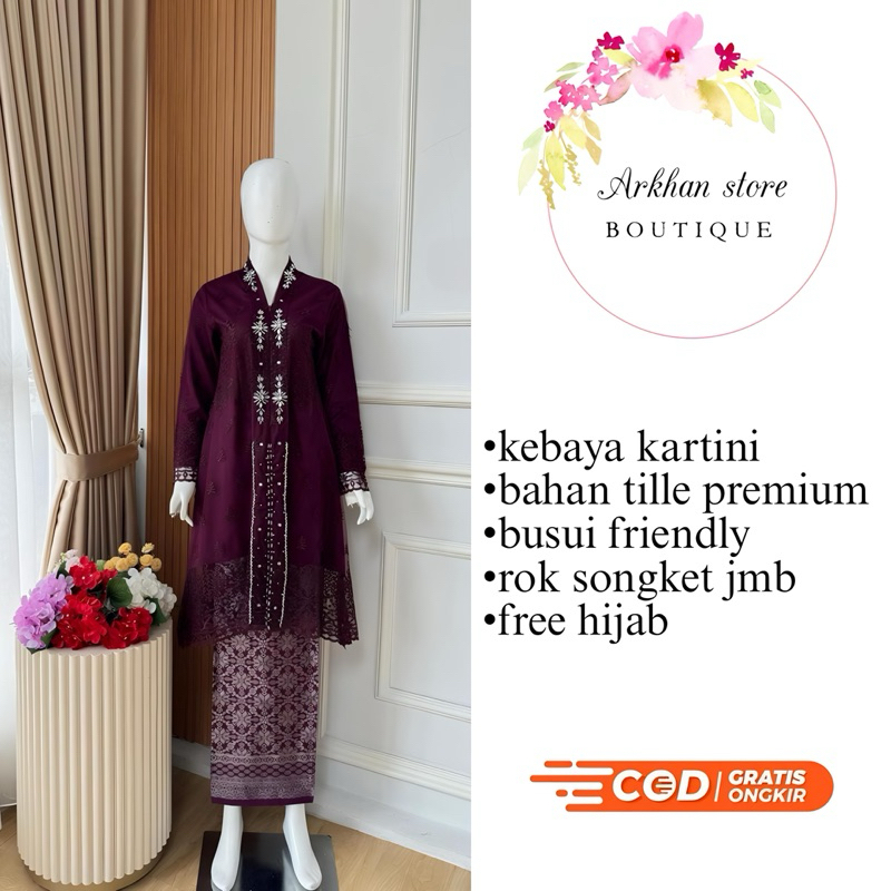 Jual Stelan Kebaya Kartini rok songket free hijab/kebaya moderen ...