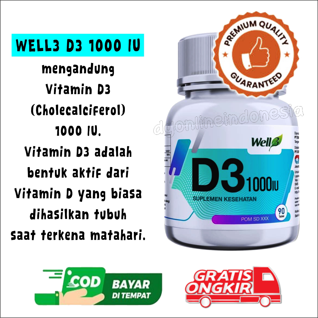 Jual VITAMIN D3 = Well3 D3 1000 IU (0125) Tablet Vitamin untuk Imunitas Tubuh dan Tulang ...