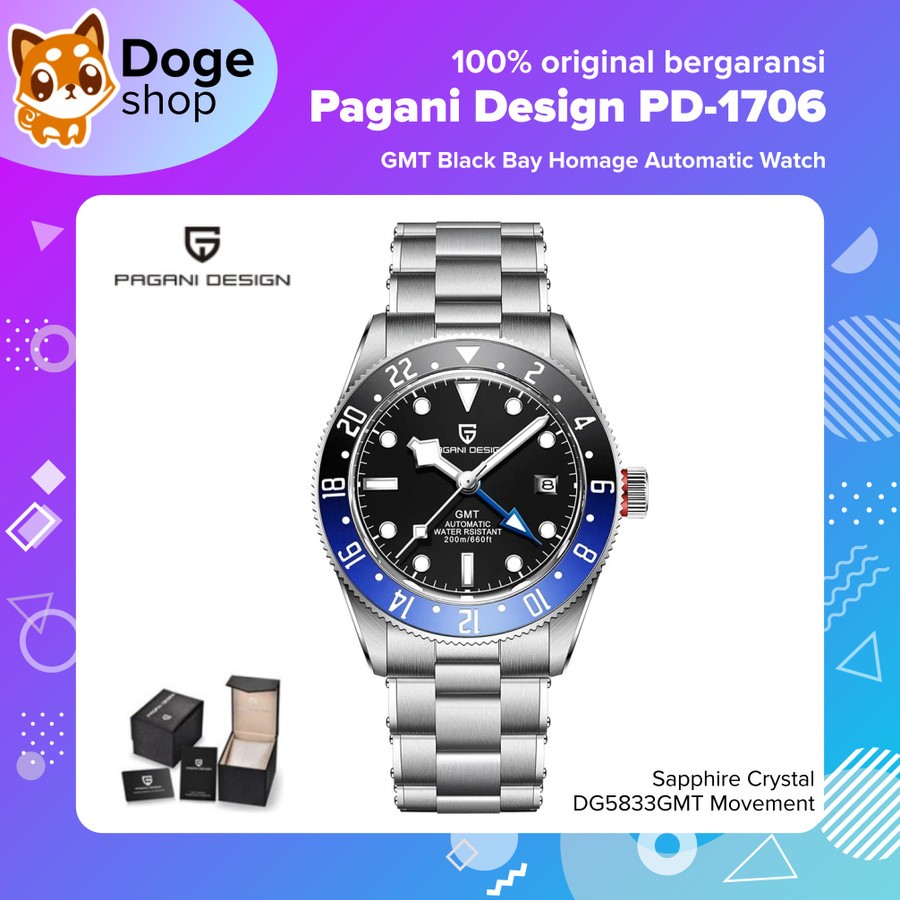 Jual Pagani Design PD-1706 GMT Black Bay Homage PD1706 Automatic ...