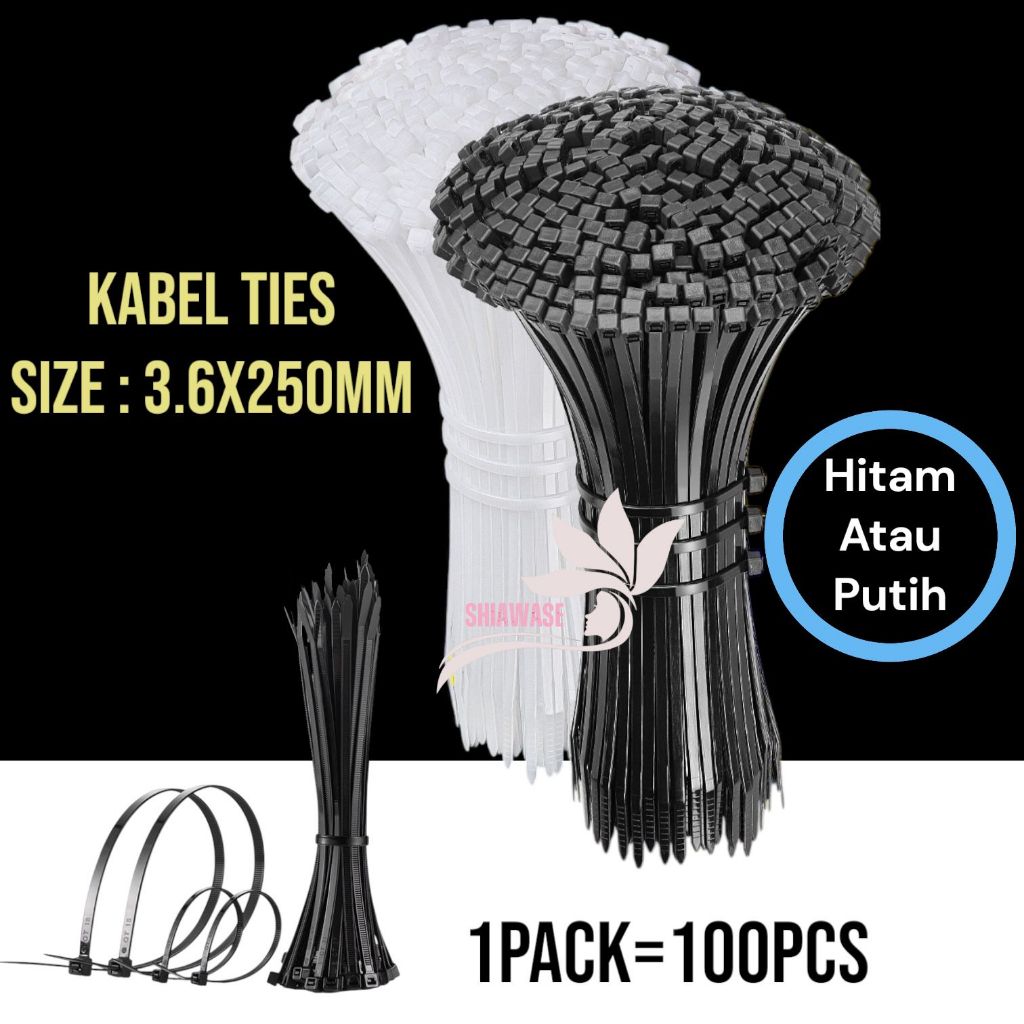 Jual Kabel Ties Cable Tie 3.6x 250mm (25cm) hitam atau putih 100pc ...