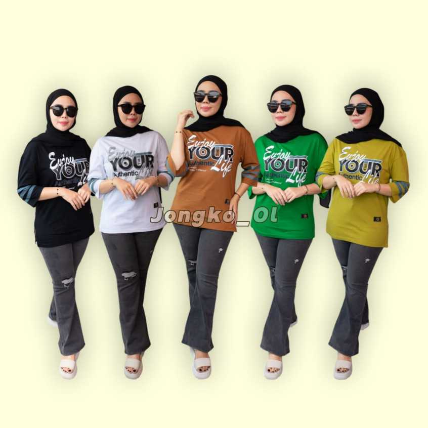 Jual Jongko_OL Kaos Wanita Oversize Tangan 3/4 Best Seller Anti Gerah ...
