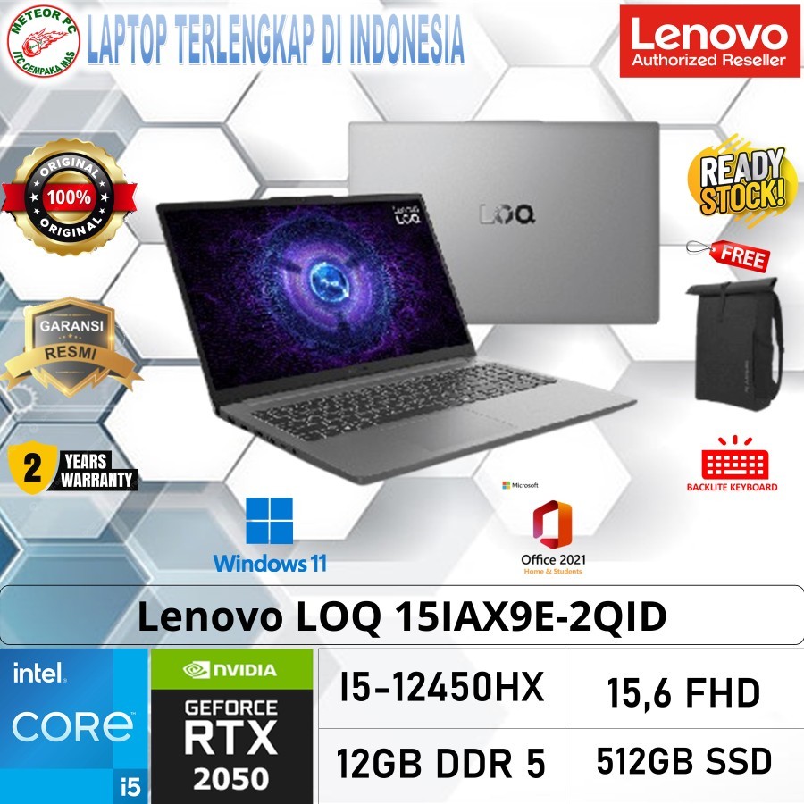 Jual Lenovo LOQ-2QID/Core i5-12450HX/12GB/512GB SSD/RTX2050 4GB/15.6 ...