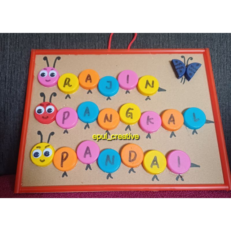 Jual prakarya hiasan dinding kelas rajin pangkal pandai dari tutup botol dan kardus | Shopee ...