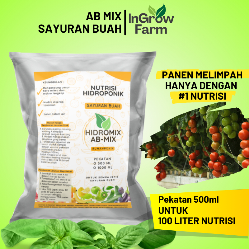 Jual Nutrisi Pupuk Ab Mix Hidroponik Sayuran Buah 500 ml untuk 100 ...