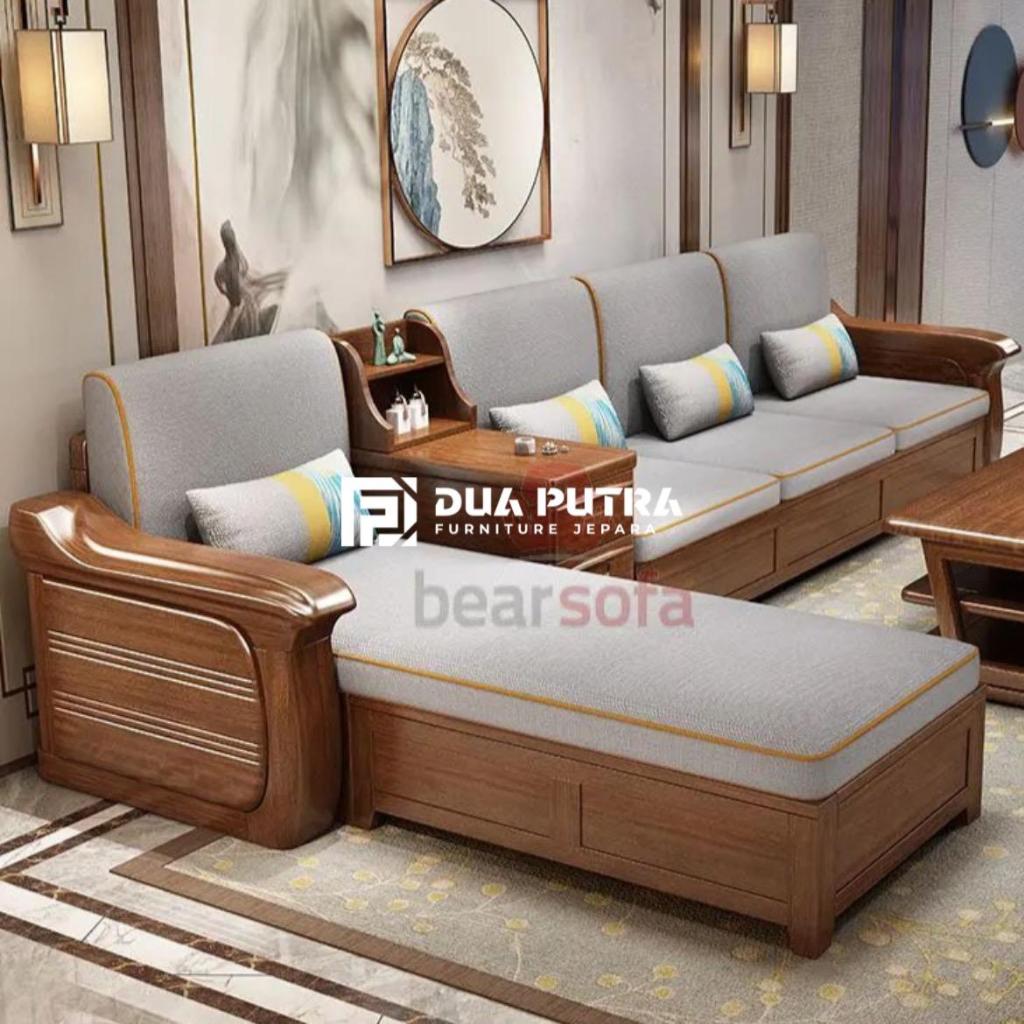 Jual Kursi sofa sudut minimalis kayu jati solid grade A ada laci -TANPA ...