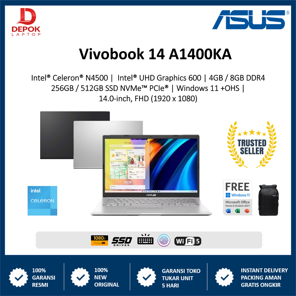 Jual Asus Vivobook 14 A1400KA N4500 8GB 512GB Windows 11 +OHS 14.0 inci ...