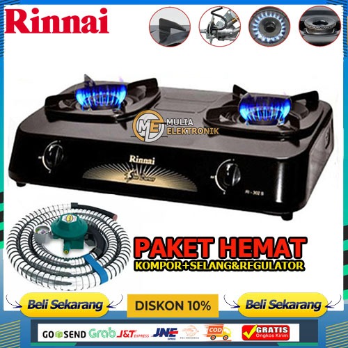 Jual KOMPOR GAS RINNAI 2 TUNGKU RI-302 S SUN BURNER 2 TUNGKU PAKET SELANG REGULATOR SNI | Shopee ...