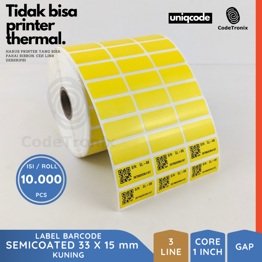 Jual Label Stiker Kertas Semicoated 33x15 Barcode Sticker Roll Warna 3 ...