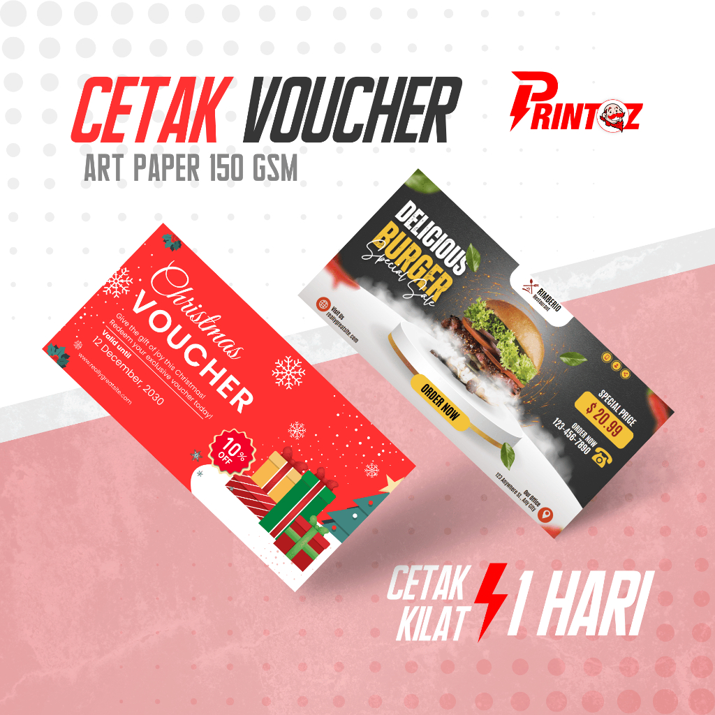 Jual Cetak Voucher Ukuran 14 x 6 Cetak Kupon Voucher Makanan Voucher ...