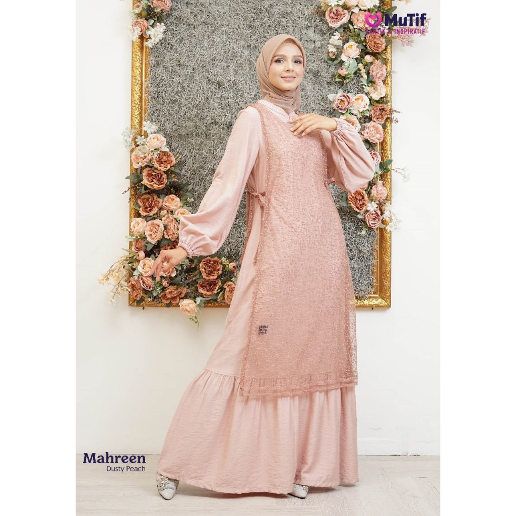Jual GAMIS TULLE BRUKAT MUTIF MAHREEN WARNA DUSTY PEACH | Shopee Indonesia