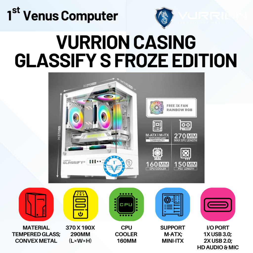 Jual Casing PC Vurrion Glassify S Frozen Casing Komputer M-ATX / Mini ...
